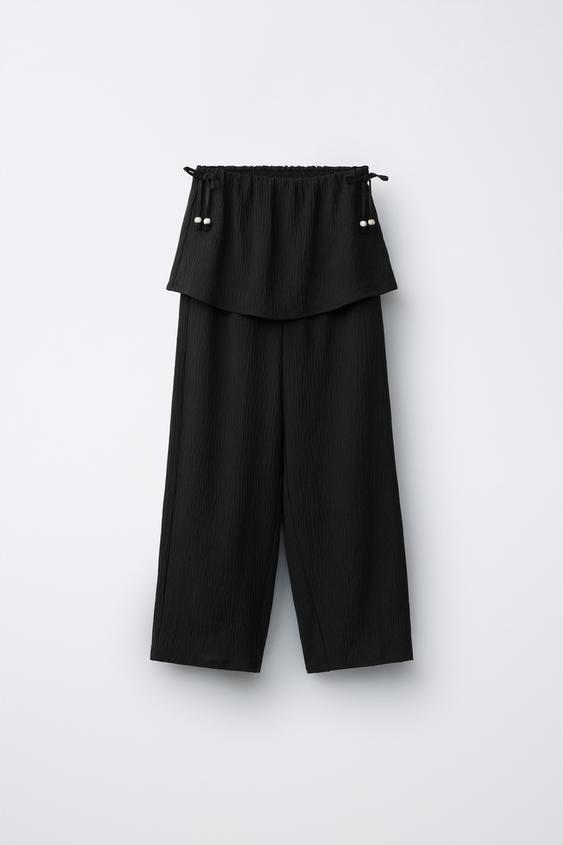 CALÇAS DE TEXTURA WIDE LEG SAIA - Preto | ZARA Portugal