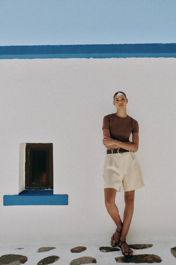CROPPED SHORT SLEEVE T-SHIRT - Light brown | ZARA UAE - Dubai/Sharjah ...