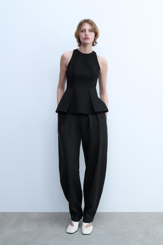 TOP S NABRANIM DETALJEM ZW COLLECTION - Crna | ZARA Hrvatska / Croatia