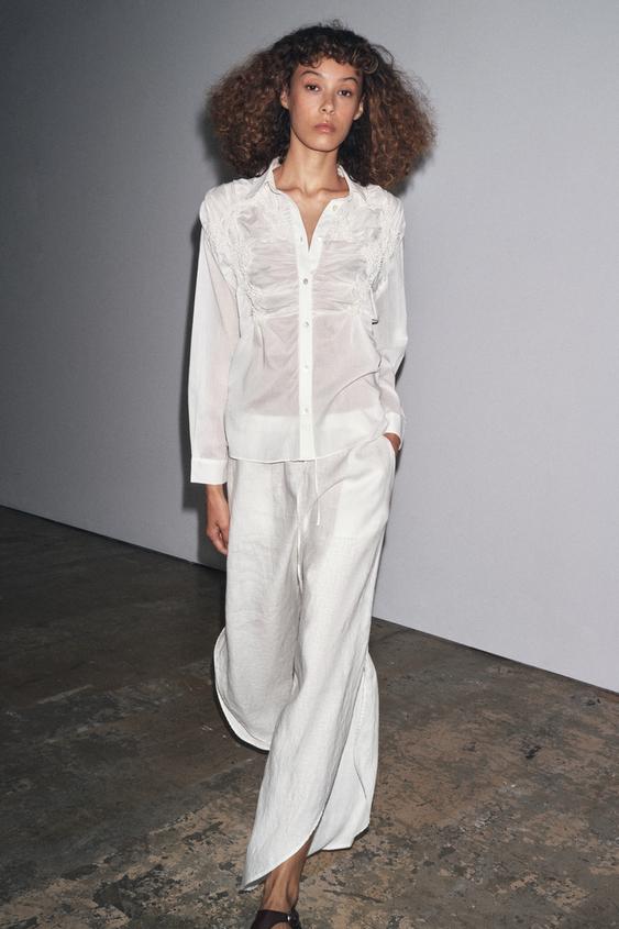 ZW COLLECTION 刺繍入りシャツ - ホワイト | ZARA Japan / 日本