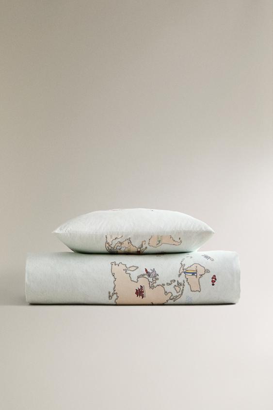 (200 GSM) CHILDREN'S COTTON BED LINEN, WORLD MAP PRINT | ZARA Canada