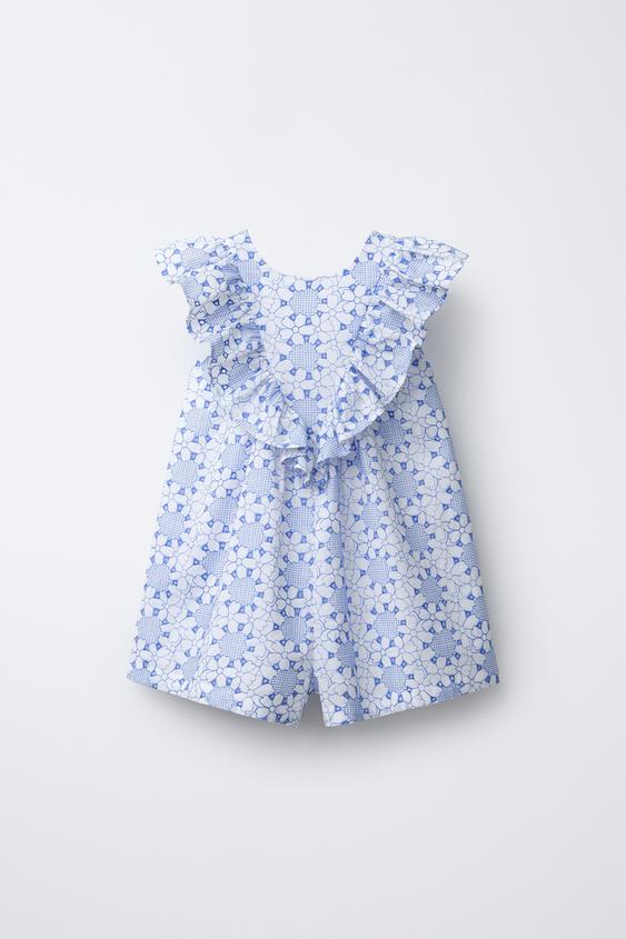 EMBROIDERED SHORT PLAYSUIT - Blue | ZARA Turkey