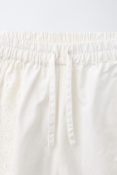 PANTALON BOUFFANT BRODERIES EN DENTELLE - Blanc cassé | ZARA France