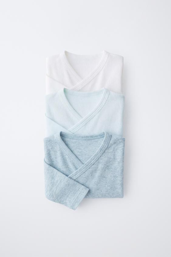 CONFEZIONE TRE BODY A COSTINE CON COLLO A KIMONO - Verde acqua | ZARA ...