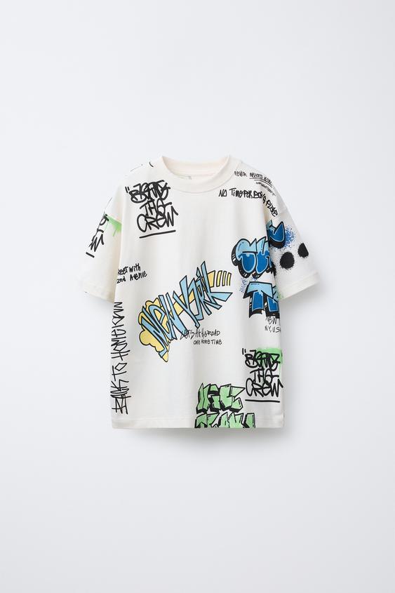 GRAFFITI PRINT T-SHIRT - Oyster-white | ZARA Mexico