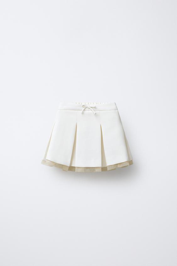 TULLE HEM BOX PLEAT SKIRT - Oyster-white | ZARA United States