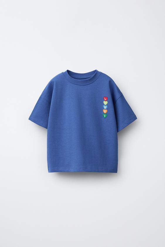 EMBROIDERED TEXT PATCH T-SHIRT - Blue | ZARA United States