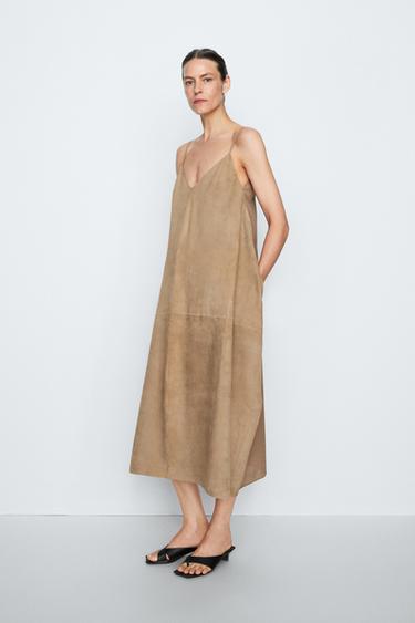 Suede leather combined dress - STUDIO - Stone | ZARA United States