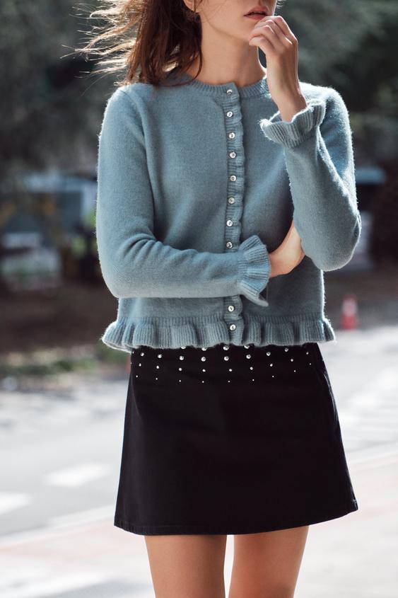 RUFFLED KNIT CARDIGAN - Burgundy | ZARA Australia