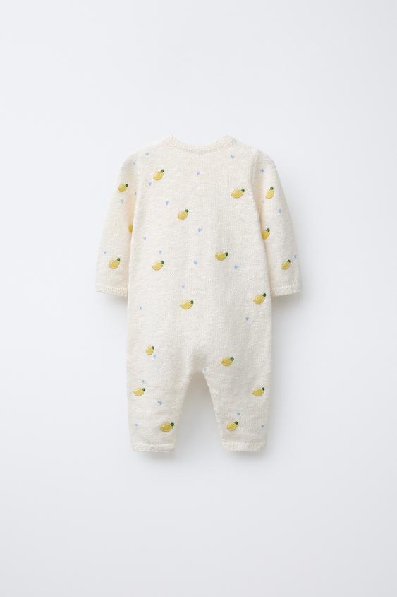 EMBROIDERED LEMON KNIT JUMPSUIT - Ecru | ZARA New Zealand