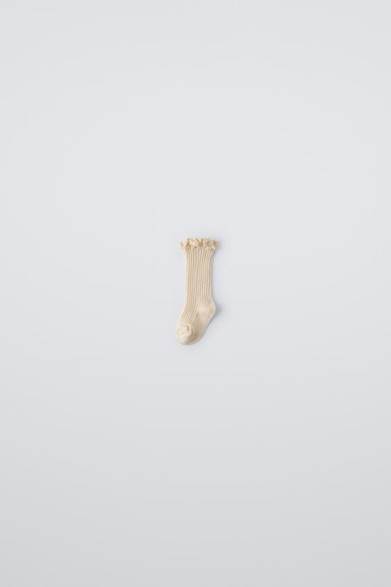 LONG LACE-TRIMMED SOCKS - Ecru | ZARA Turkey