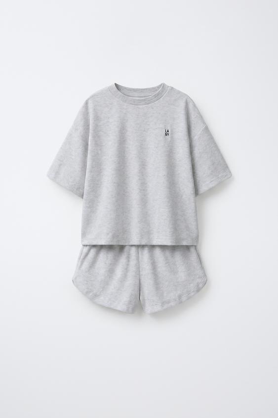 TOWELLING T-SHIRT AND BERMUDA SHORTS SET - Grey marl | ZARA India