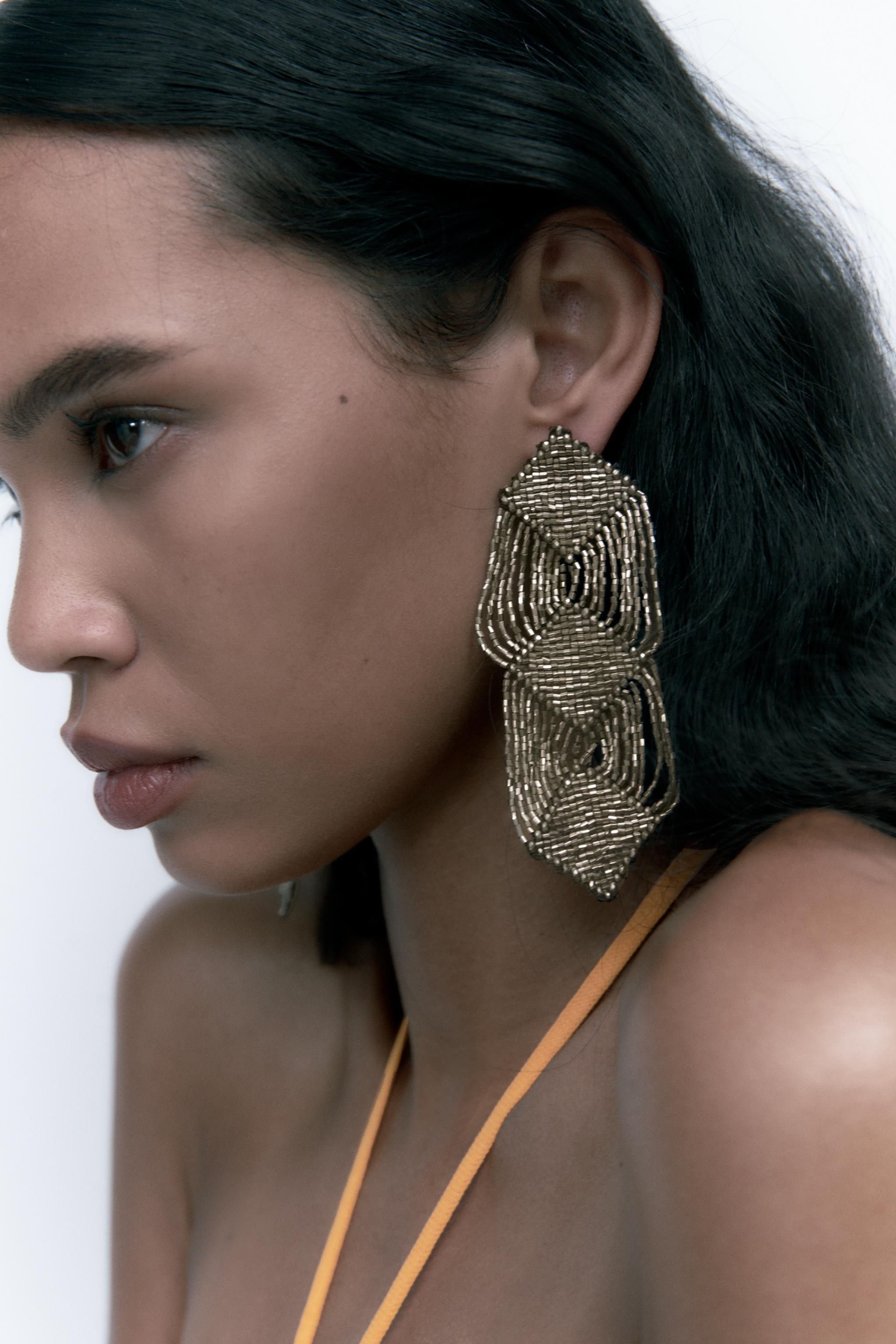 BEADED EARRINGS Anthracite grey ZARA United Kingdom