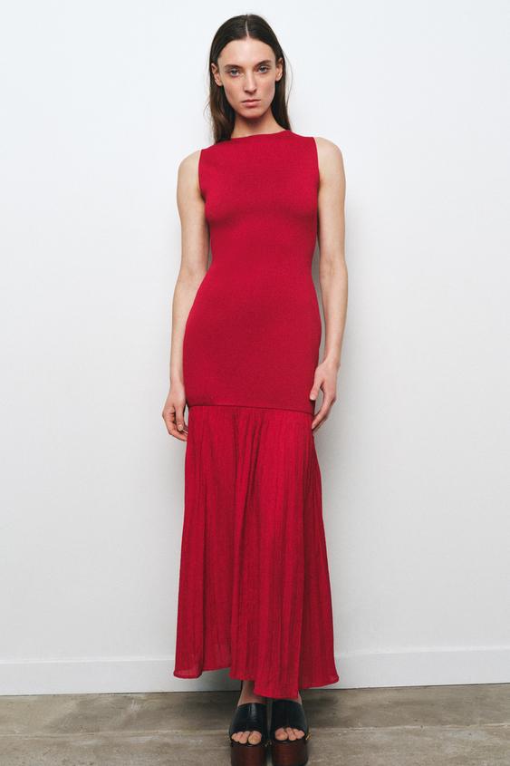 Long Combined Knit Dress Mid Red Zara Uae Dubaisharjahajmanuaq