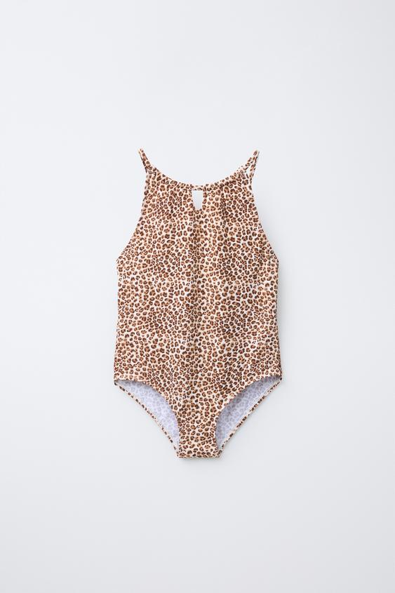 6-14 YEARS/ ANIMAL PRINT CUT-OUT SWIMSUIT - Light beige | ZARA United ...