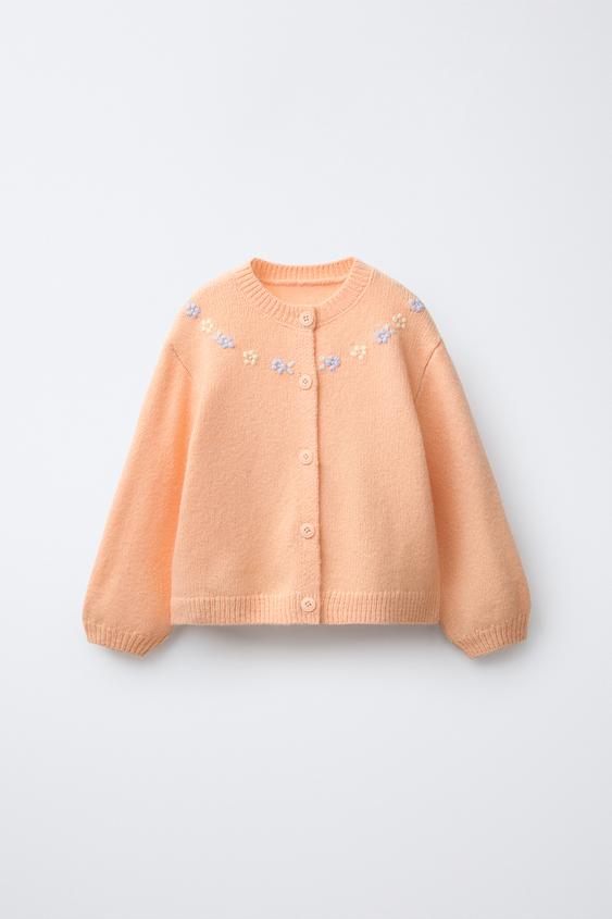 CASACO DE MALHA COM FLORES BORDADAS - Coral | ZARA Portugal