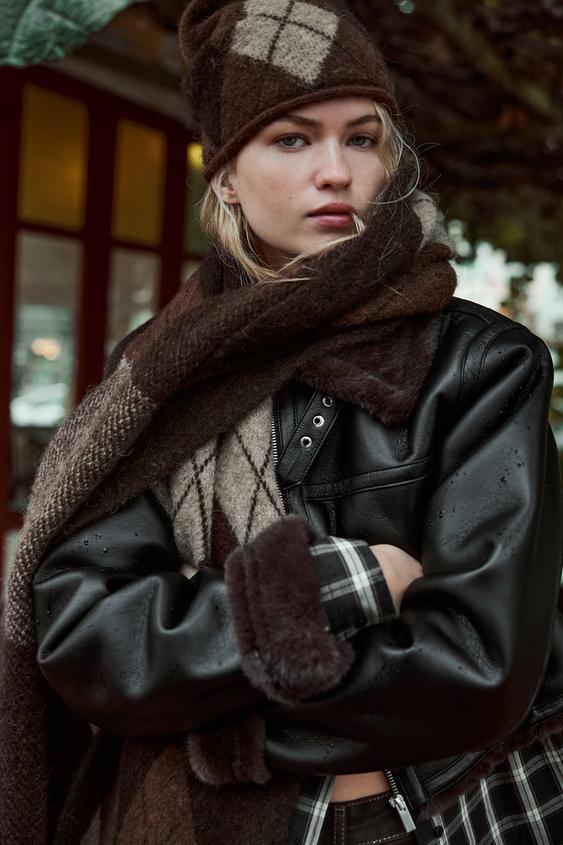 Argyle Knit Scarf Brown Zara United States