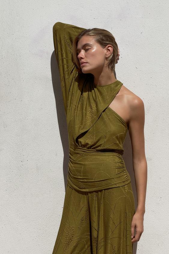 HAUT ASYMÉTRIQUE EN JACQUARD - Vert olive | ZARA Canada