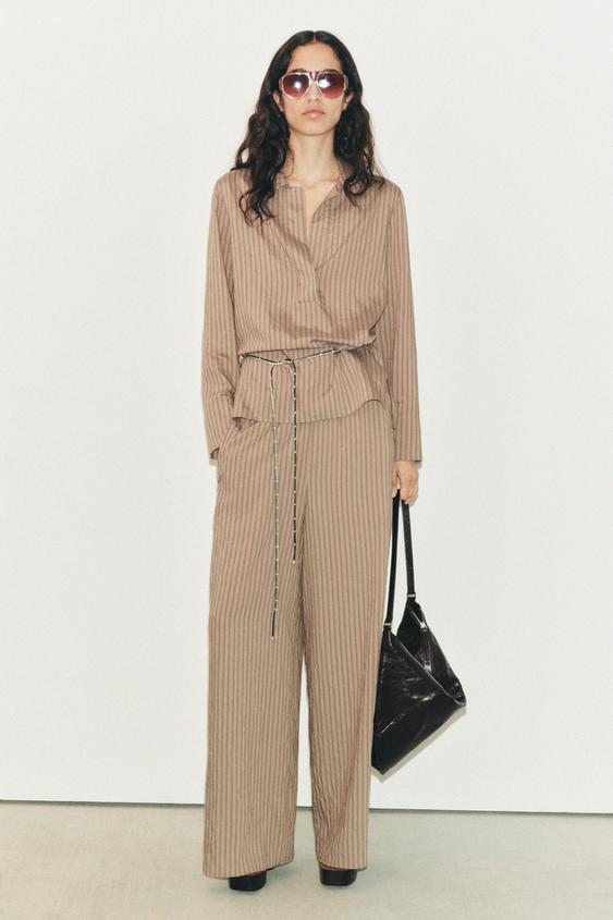 ΑΣΥΜΜΕΤΡΟ ΡΙΓΕ ΠΟΥΚΑΜΙΣΟ Zw Collection Καφέ ανοιχτό Zara Greece