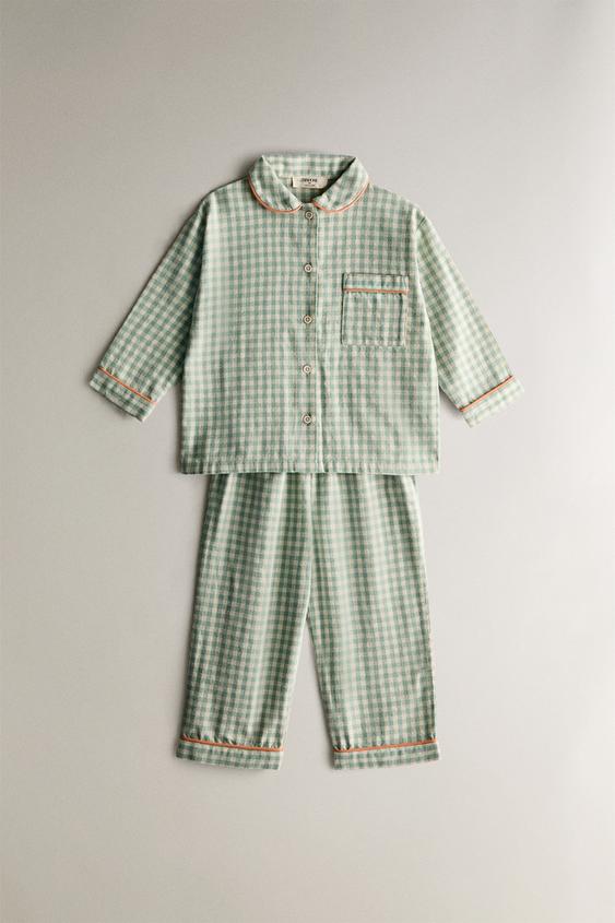 PIJAMA COPII CAROURI VICHY - Verde | ZARA România