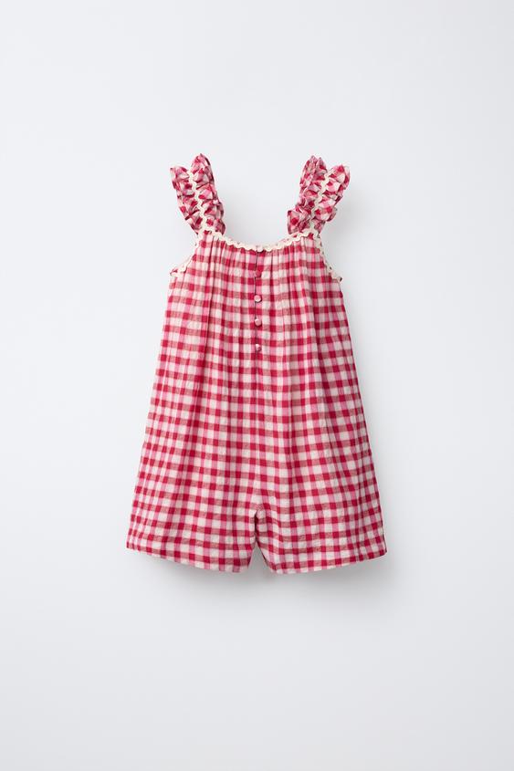 WAVY PLAID SHORT JUMPSUIT - Pink / White | ZARA Canada
