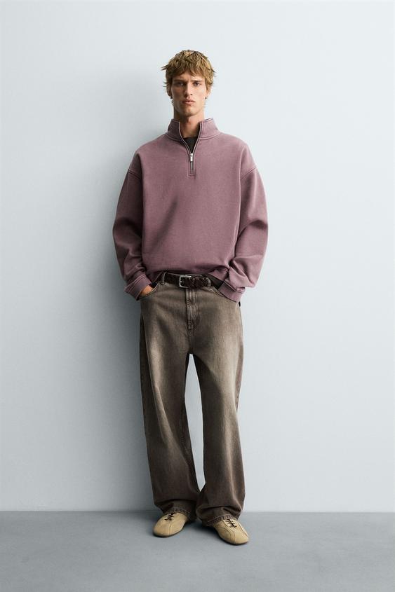 WASHED QUARTER-ZIP SWEATSHIRT - Raspberry | ZARA UAE - Dubai/Sharjah ...