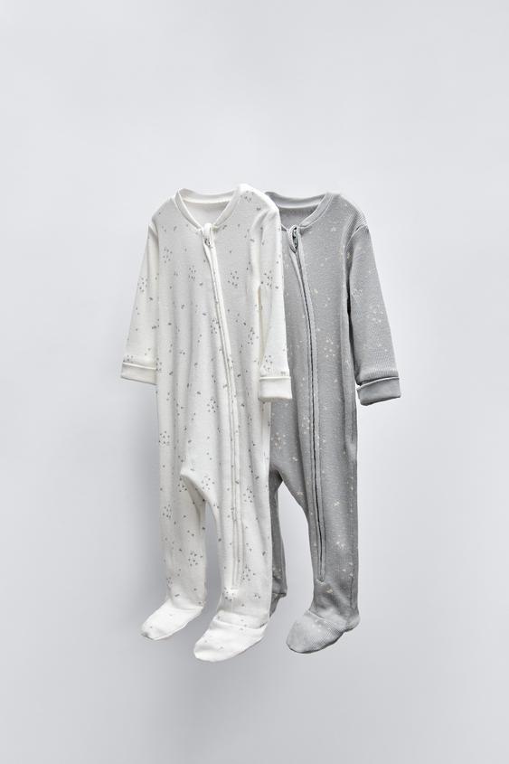 0-18 MONTHS/ 2-PACK OF PRINTED RIBBED SLEEPSUITS - Grey | ZARA Suomi / Finland