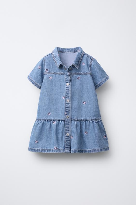 ROBE EN DENIM À PAPILLONS BRODÉS - Bleu clair | ZARA Belgique / Belgium