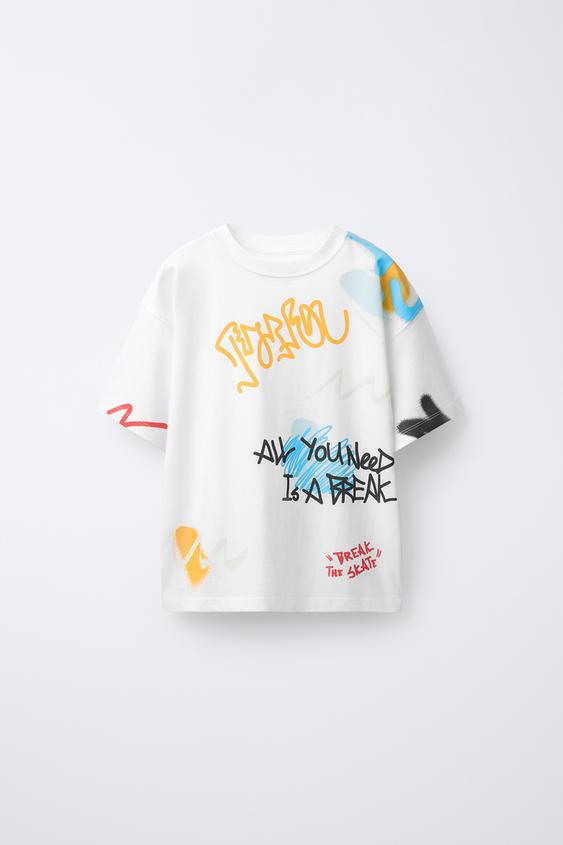 GRAFFITI PRINT T-SHIRT - White | ZARA Australia