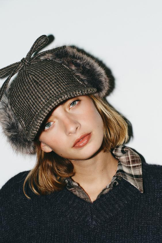 PLAID WOOL CAP WITH EAR FLAPS - Brown | ZARA United States