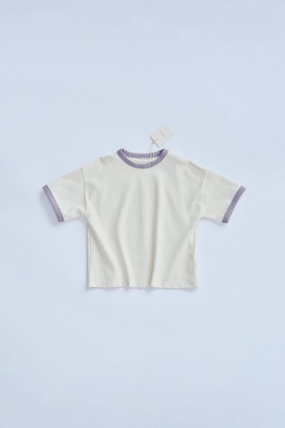 ZARA TIMELESS - PLAIN T-SHIRT WITH CONTRAST TRIMS - Lilac | ZARA Turkey