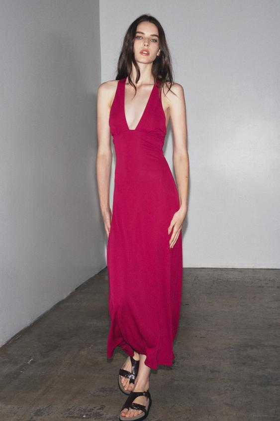 CROSSOVER LONG DRESS - Raspberry | ZARA New Zealand