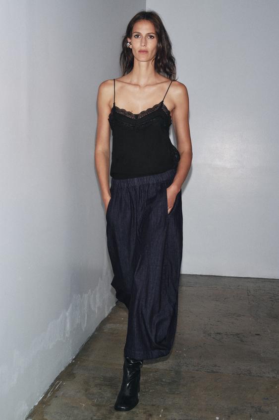 ZW COLLECTION VOLUME DENIM TROUSERS - Blue | ZARA India