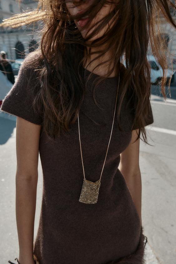 DIAMANTÉ BAG NECKLACE - Golden | ZARA Australia
