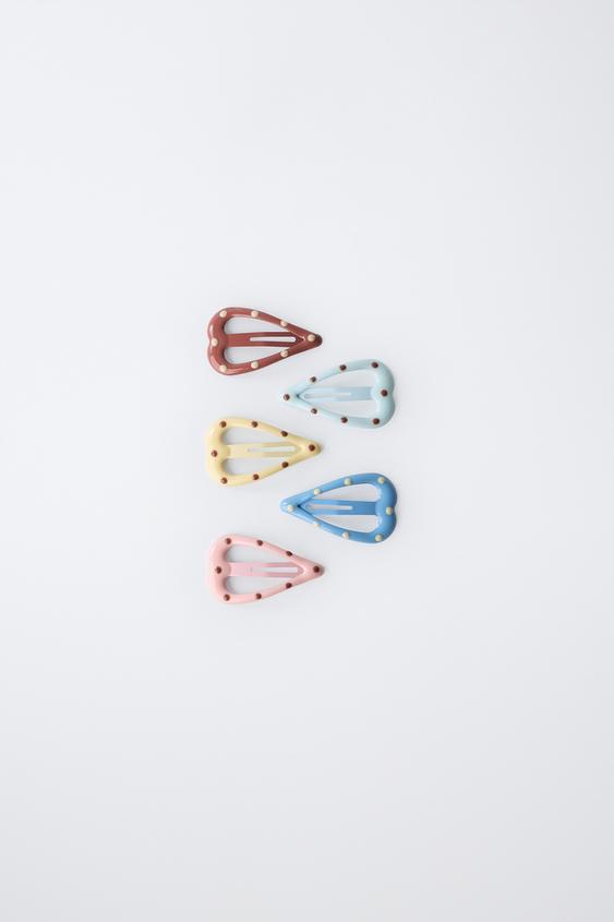 PACK OF FIVE HEART POLKA DOT CLAW CLIPS - Pastel pink | ZARA United States