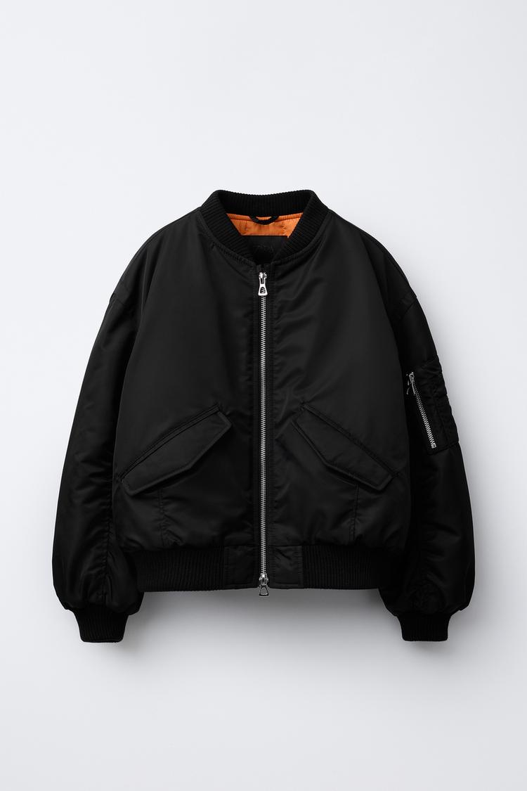 Jaqueta Bomber Jaqueta Nylon Zara BOMBER DE NYLON COM FRANZIDOS Preto ...
