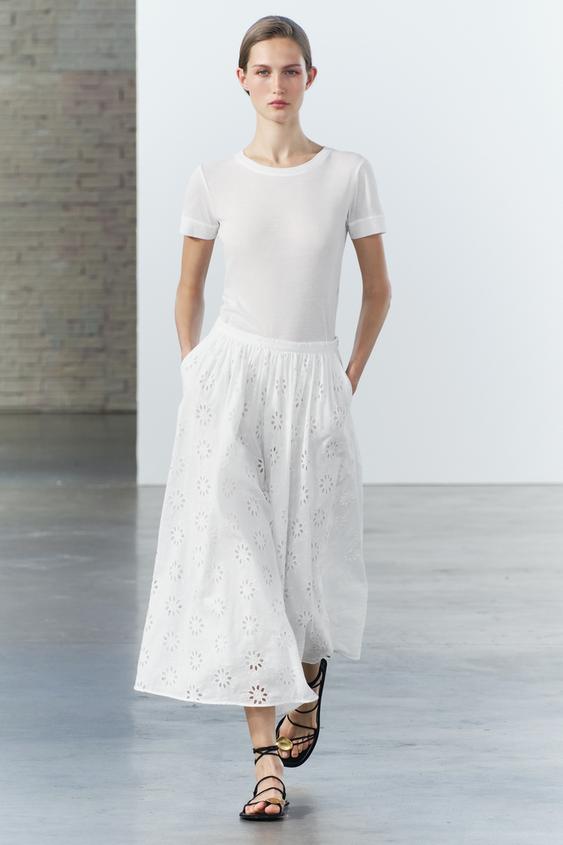 Zw Collection Skirt With Cutwork Embroidery White Zara Cambodia