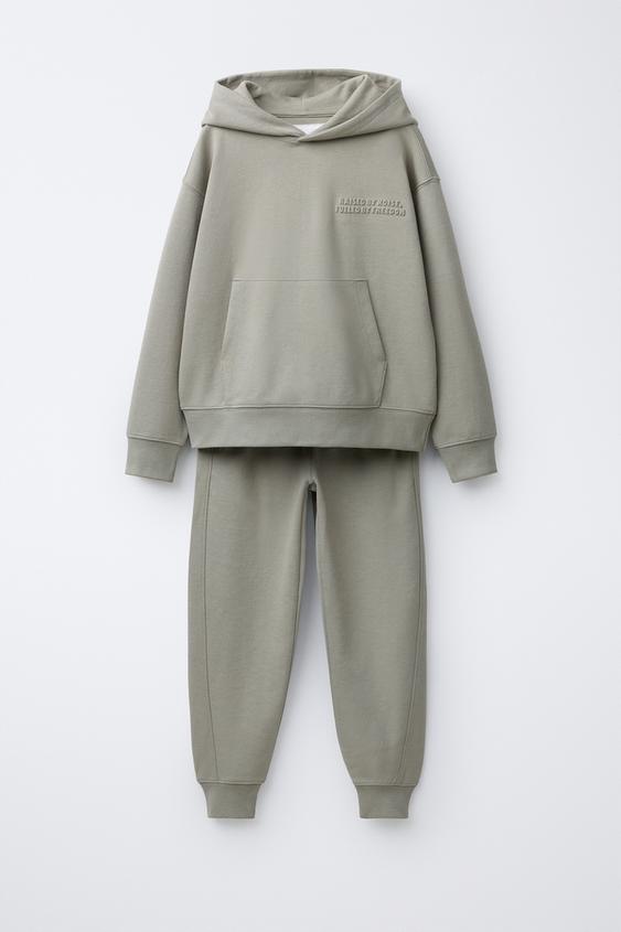 ΣΕΤ INTERLOCK ΦΟΥΤΕΡ ΚΑΙ JOGGER ΑΝΑΓΛΥΦΟ ΚΕΙΜΕΝΟ - Μπεζ | ZARA Greece ...