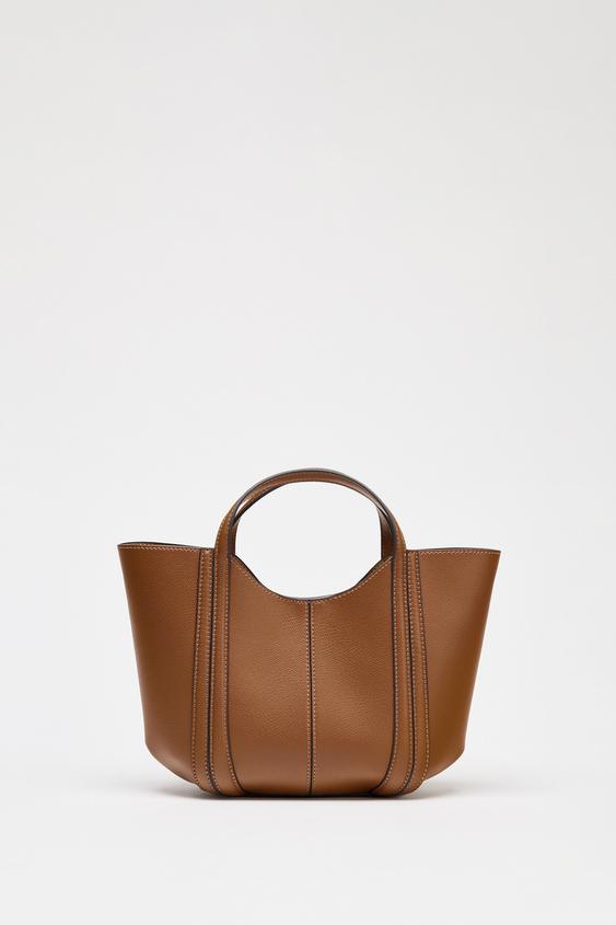 MINI CITY BAG WITH TOPSTITCHING - Dark tan | ZARA Singapore