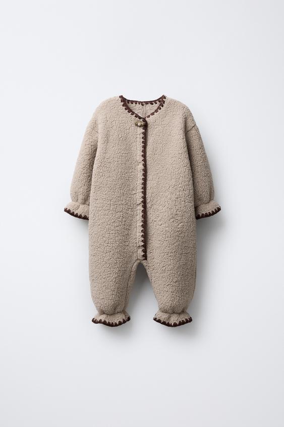 FAUX SHEARLING ONE-PIECE SUIT WITH CONTRAST TRIMS - Beige | ZARA UAE ...