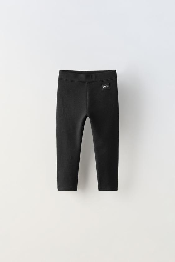 RIBBED LEGGINGS WITH LABEL - Black | ZARA Australia