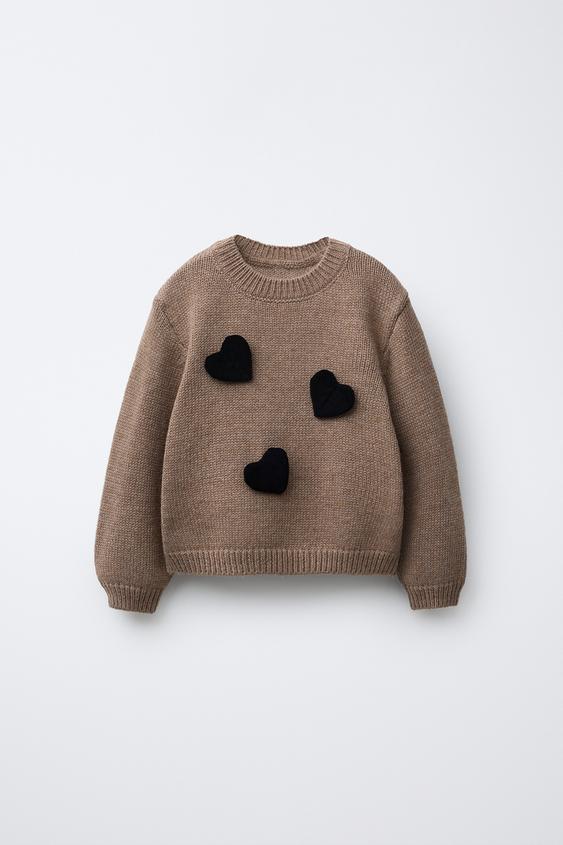 CONTRAST HEARTS KNIT JUMPER - Sand | ZARA Canada
