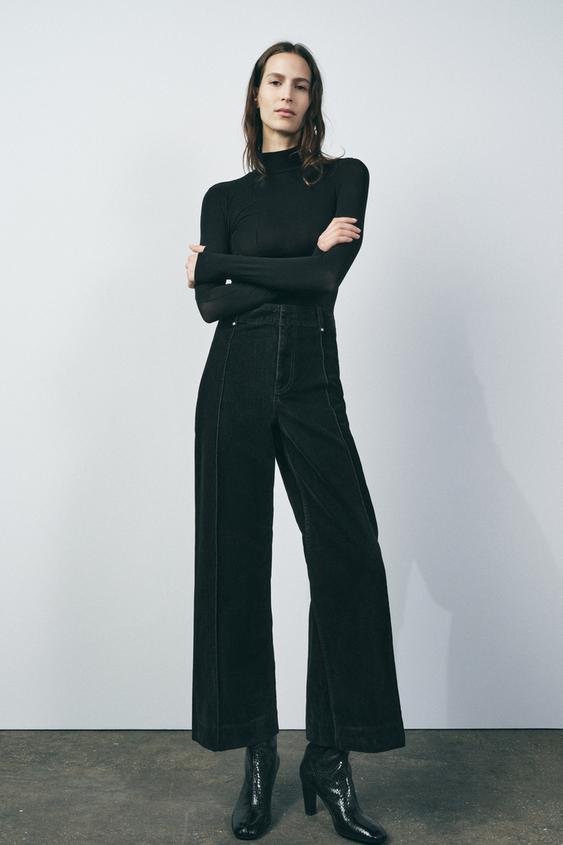 ΤΖΙΝ Zw Collection Wide Leg ΨΗΛΟΜΕΣΟ ΜΕ ΒΕΛΟΥΔΙΝΗ ΟΨΗ Μαύρο Zara