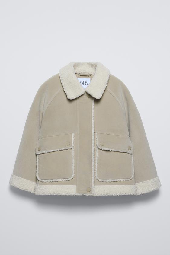 DOUBLE-FACED JACKET WITH FAUX SHEARLING - Beige / Green | ZARA Ireland