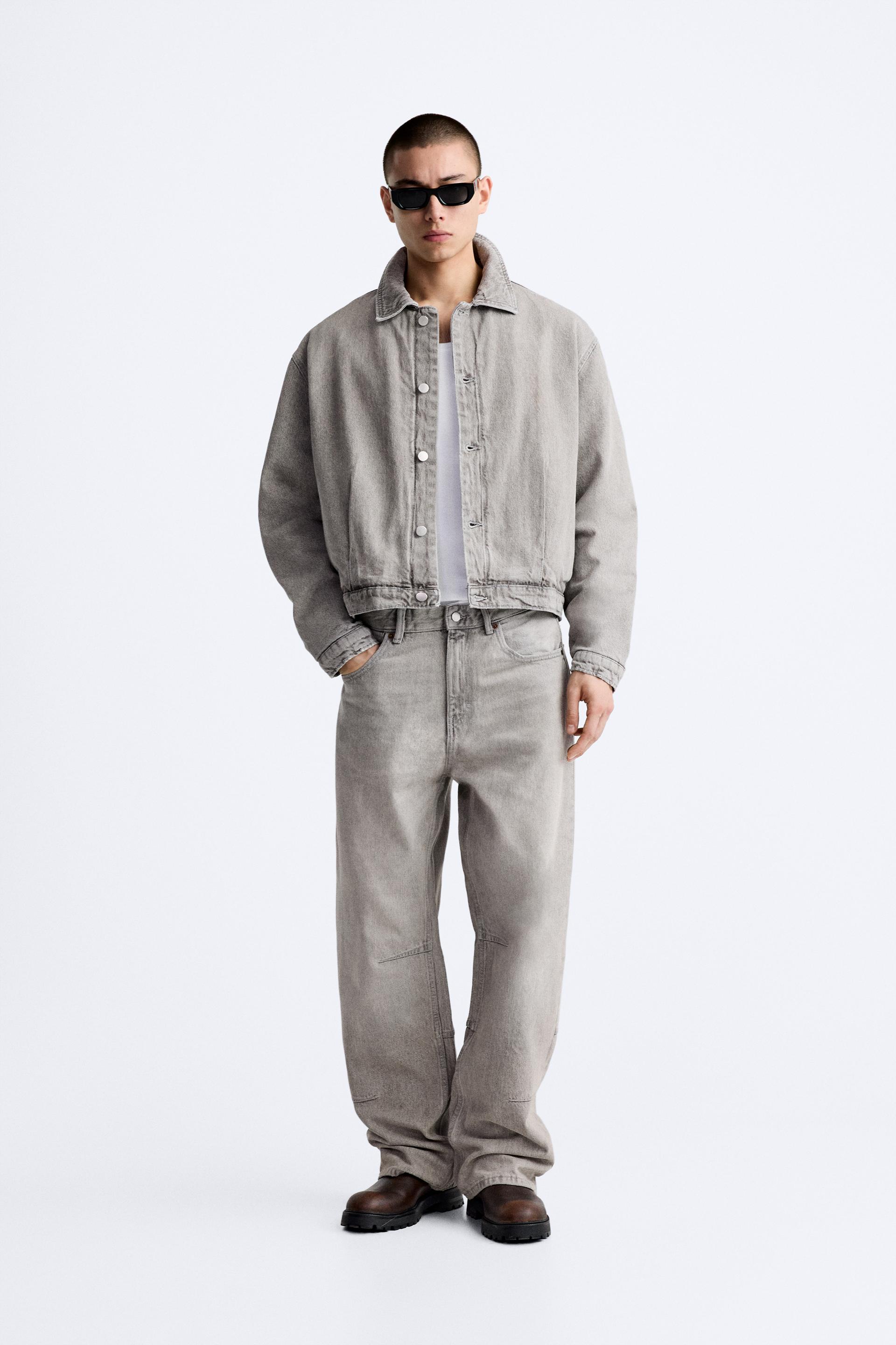 PLEATED CROPPED DENIM JACKET - Grey | ZARA New Zealand