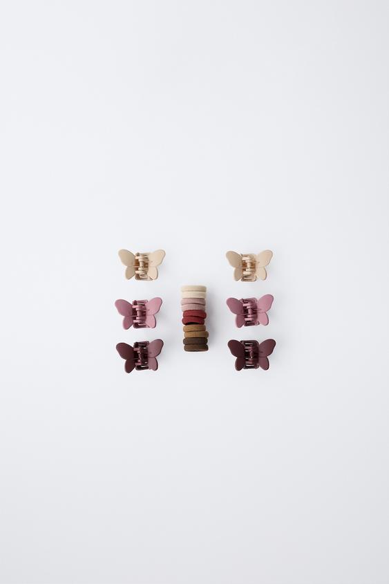 BOÎTE DE PINCES À CHEVEUX PAPILLONS ET ÉLASTIQUES - Marron clair | ZARA ...