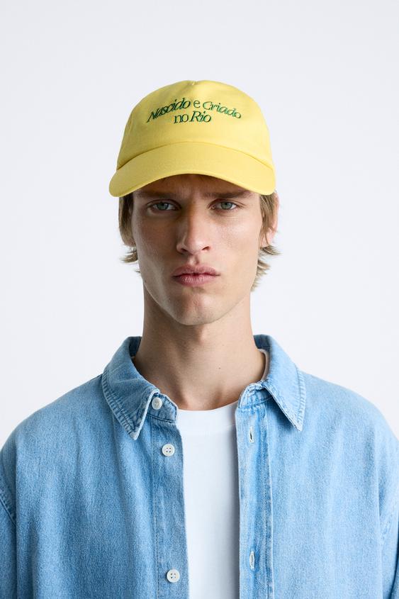 CAP WITH CONTRAST EMBROIDERY - Yellow | ZARA UAE - Dubai/Sharjah/Ajman ...