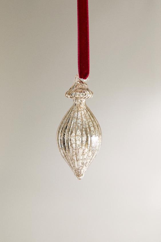GLASS STRIPED DROP CHRISTMAS TREE DECORATION - Silver | ZARA Ireland