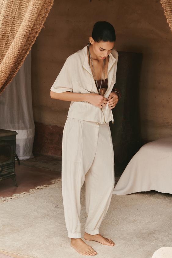 リネンサファリシャツ - サンド | ZARA Japan / 日本