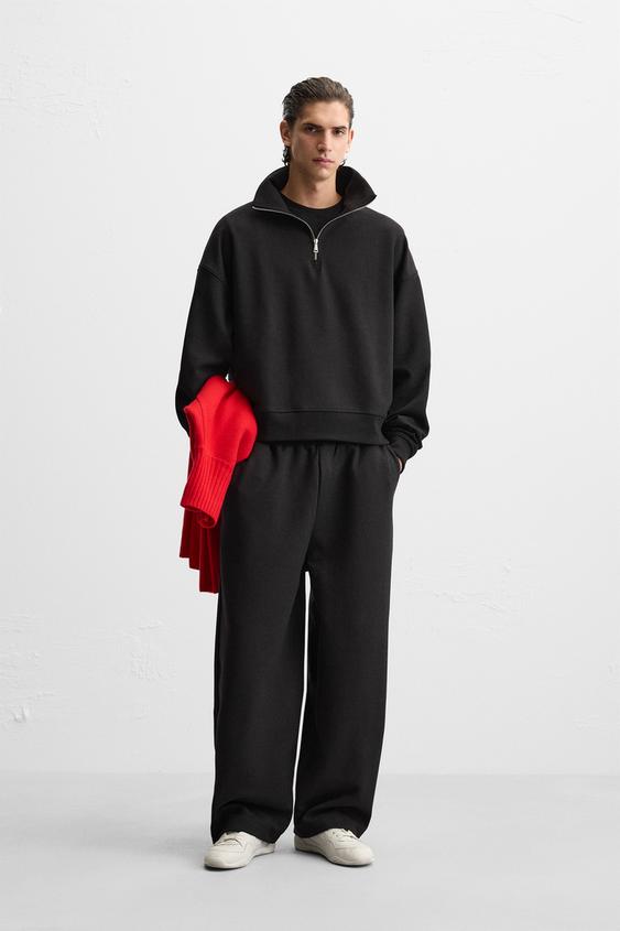 TECHNICAL QUARTER-ZIP SWEATSHIRT - Black | ZARA Georgia